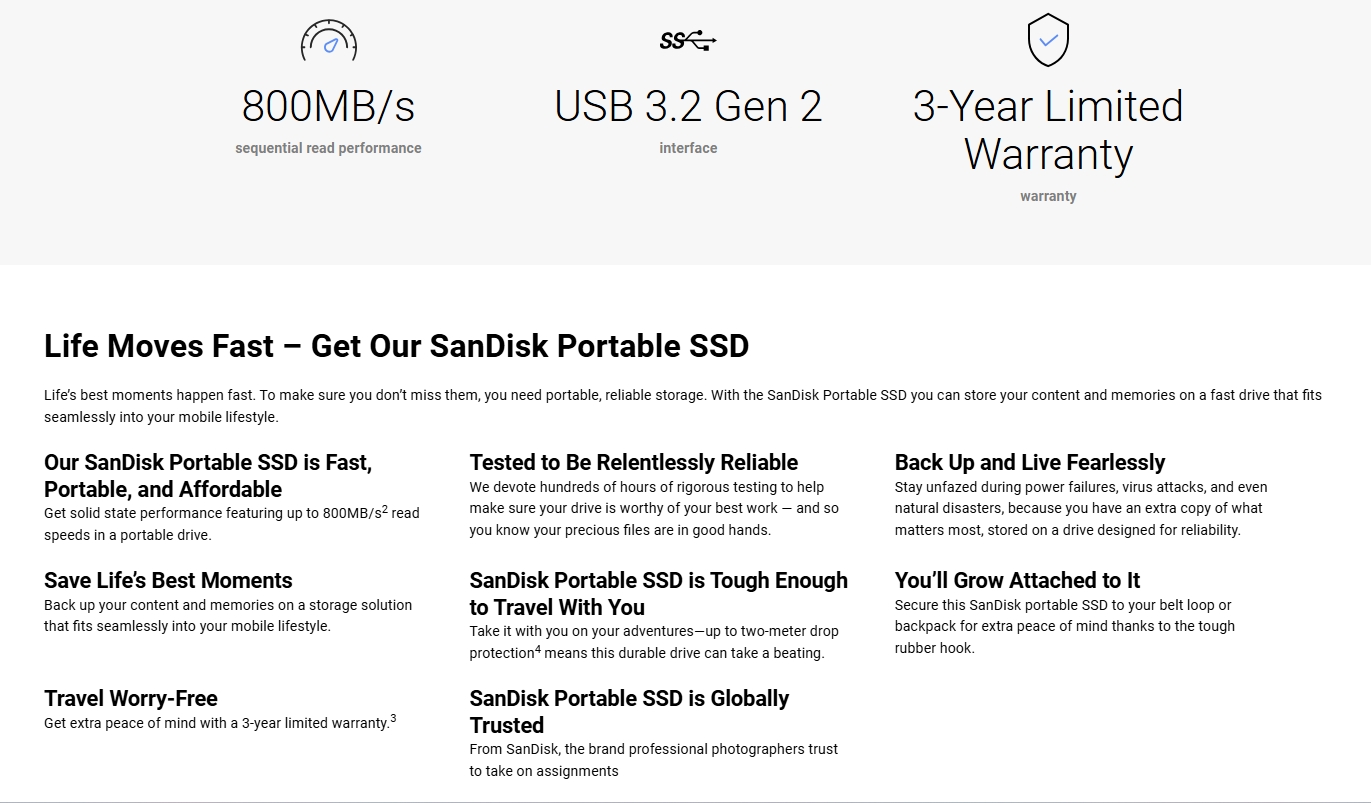 SANDISK PORTABLE SSD E30 USB 3.2 GEN2 1TB / 2TB 800MB/S SHOCK | VIBRATION RESISTANT - EXTERNAL ...