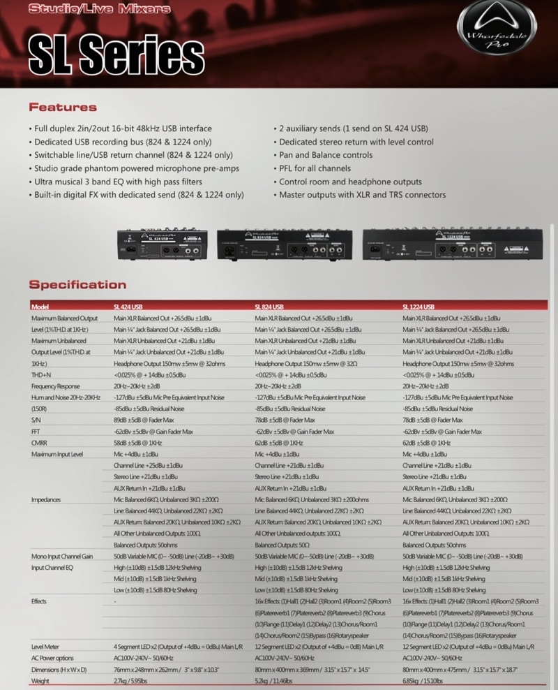 Wharfedale Pro SL 824 USB Professional 8Channel Audio Live Studio Mixer ...