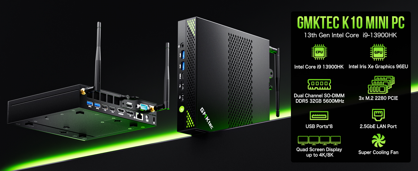 GMK K10 Intel Core i9 13900HK Mini PC 2xDDR5 5600Mhz 3xNVMe 2.5G LAN ...