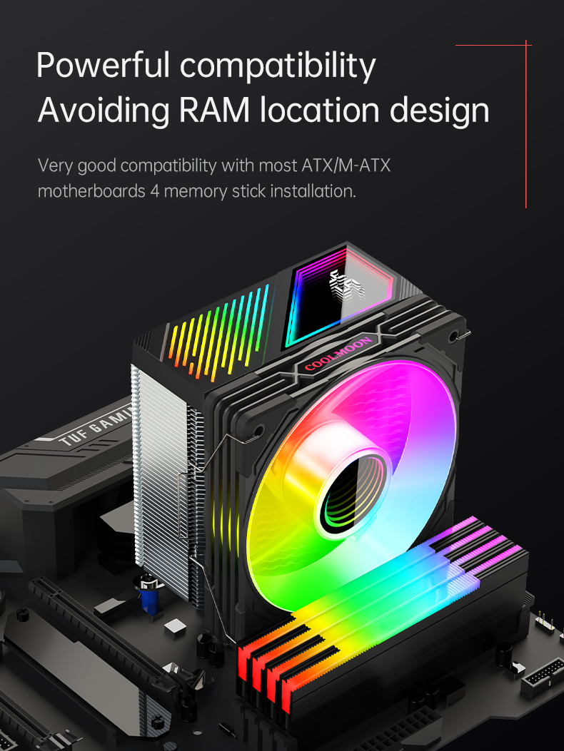 Coolmoon ARGB+PWM CPU Cooler 6 Copper Heatsink Temperature Fan Intel ...