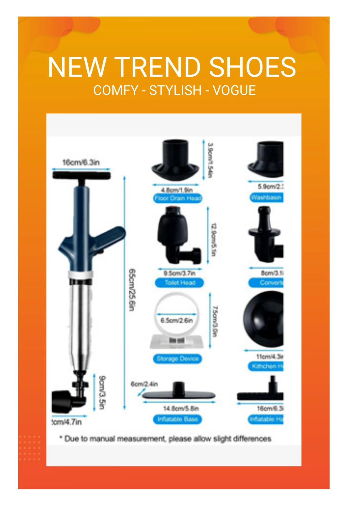 Stainless Steel Toilet Plunger High Pressure Air Drain Pipe Blaster 8 ...