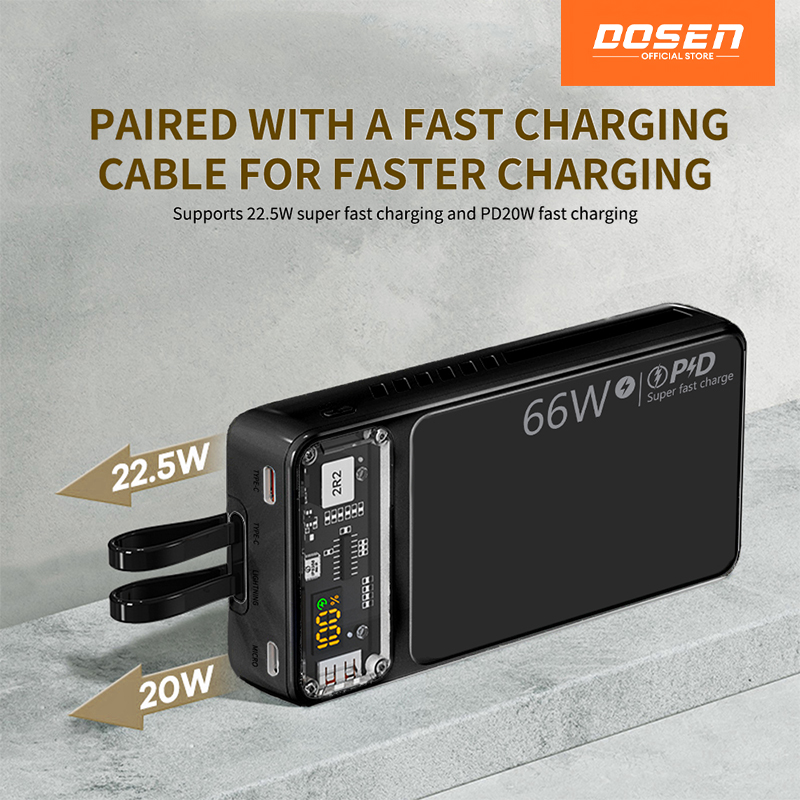 DOSEN Power Bank DX160 PD66W Fast Charging Type-C Input USB Comes with ...