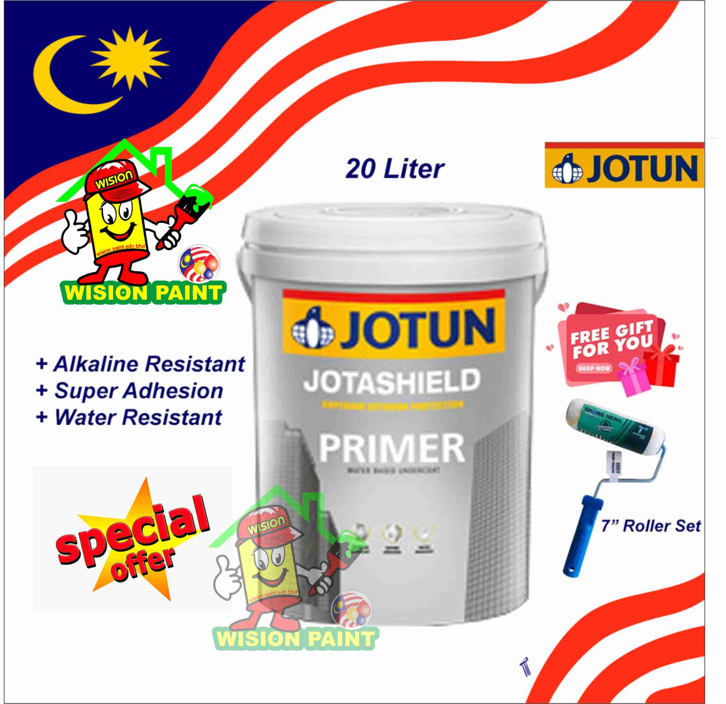 💥OFFER!💥 JOTUN PAINT JOTASHIELD PRIMER 20L + FOC (free 7" Roller Set) | Shopee Malaysia