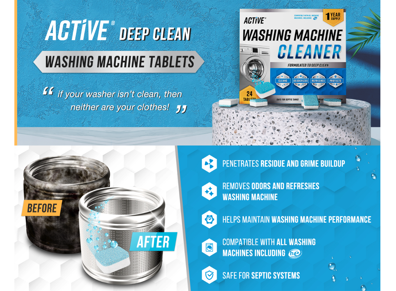 Active Washing Machine Cleaner Descaler 24 Pack - Cleaning Tablets For ...