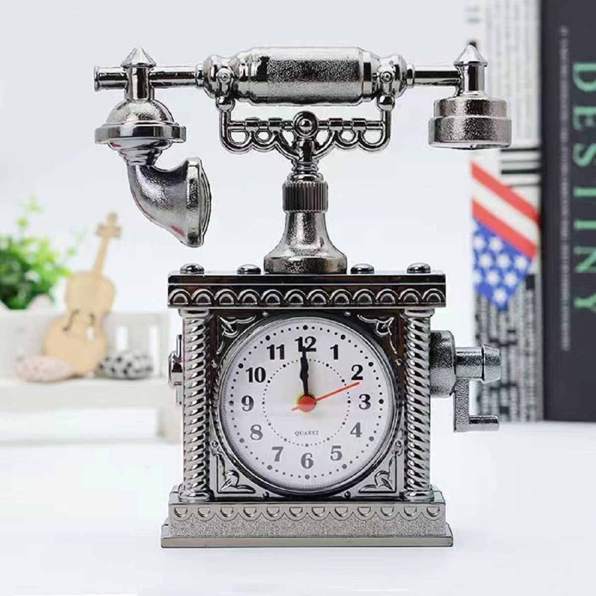 Classic Telephone Alarm Clock Jam Loceng Telefon Klasik Hiasan Meja ...