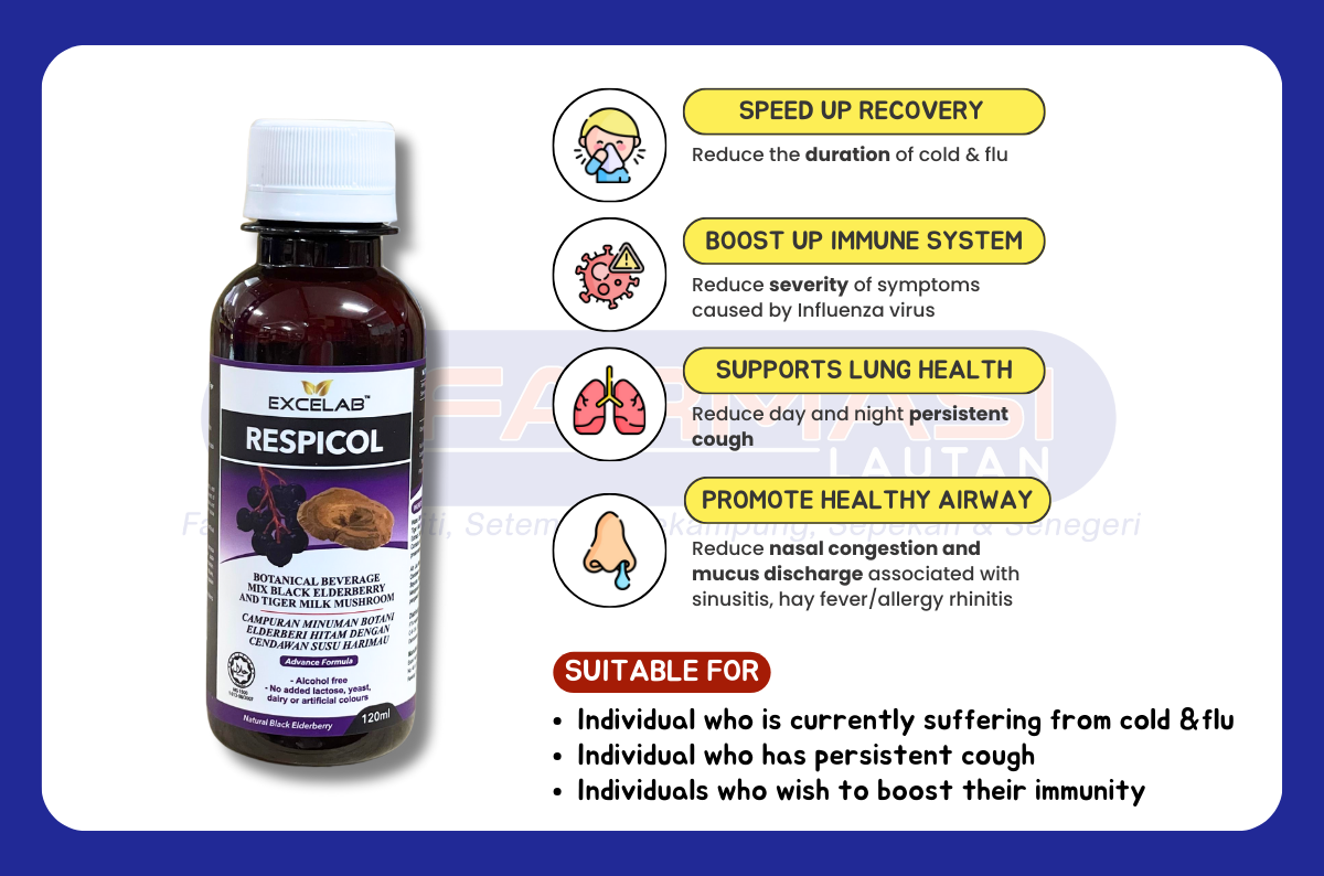 Excelab Respicol Syrup 120mL (Tiger Milk Mushroom & Elderberry ...