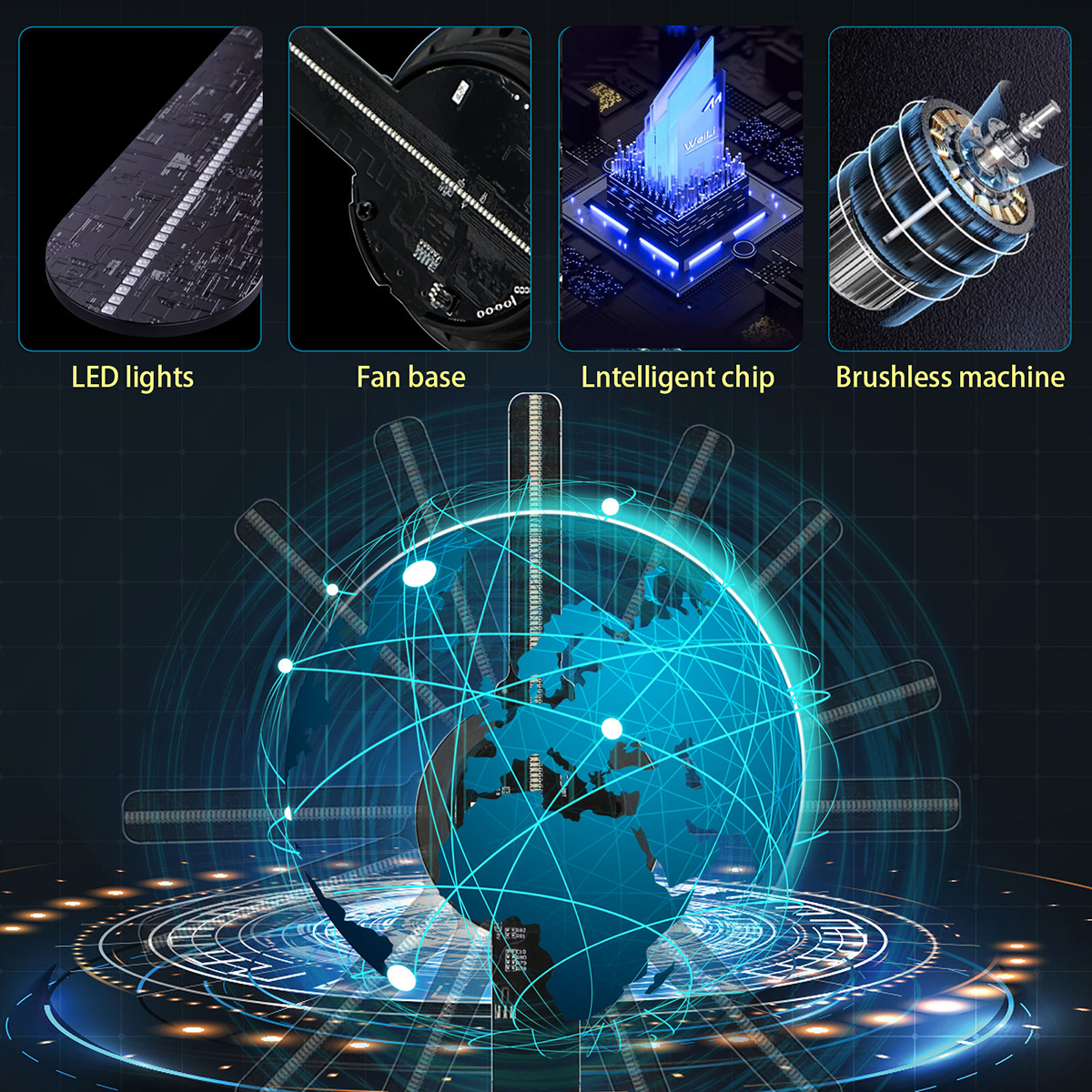 3D LED WiFi Holographic Fan Projector Display Spinning Fan Hologram ...