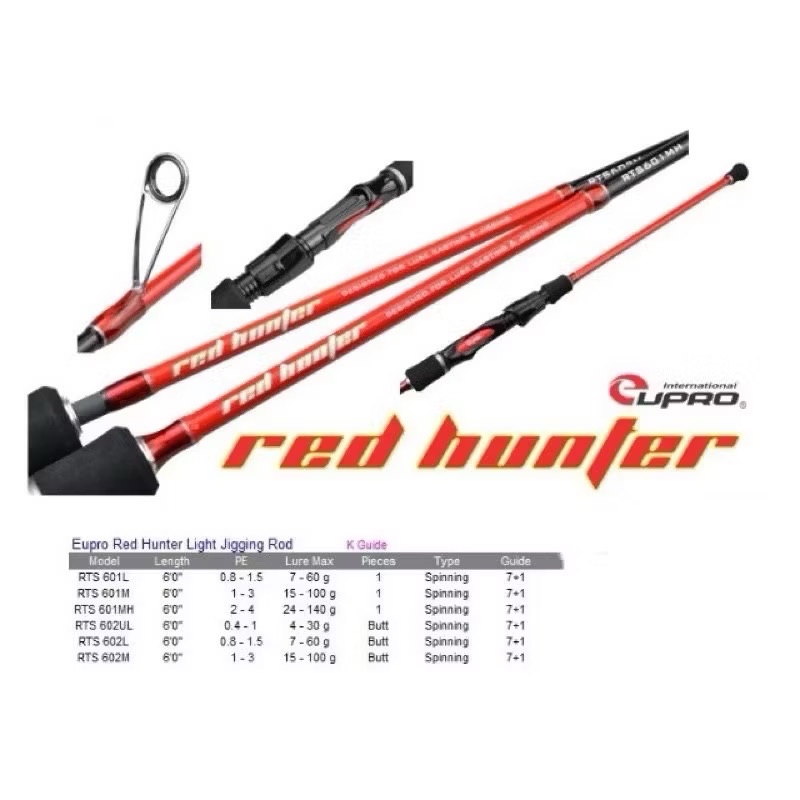 EUPRO RED HUNTER GEN2/ GEN1 JIGGING ROD (SOLID CARBON) (SPINNING ...
