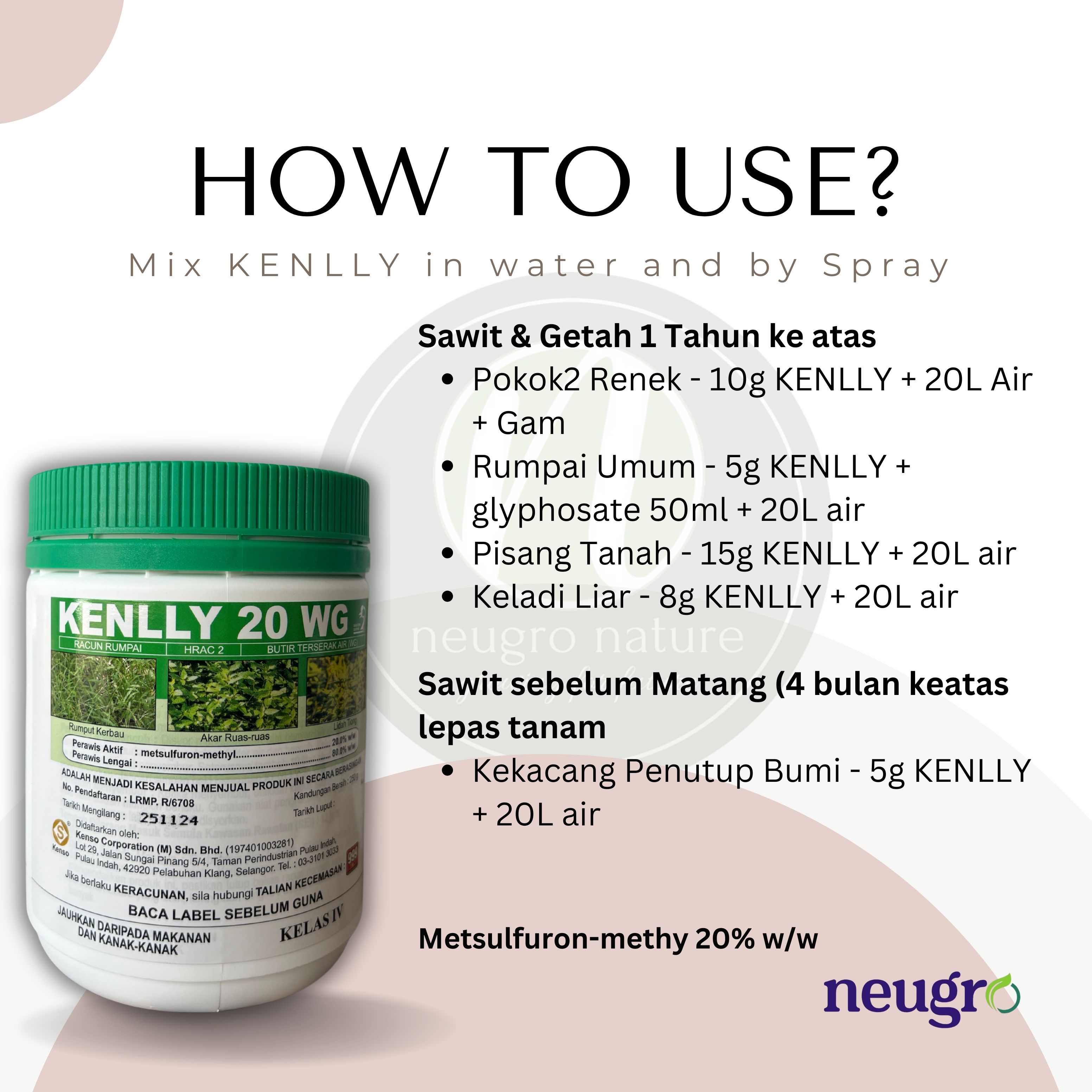 Kenso KENLLY 20WG 250g Metsulfuron-methyl 20% Racun Rumpai Keladi Liar ...