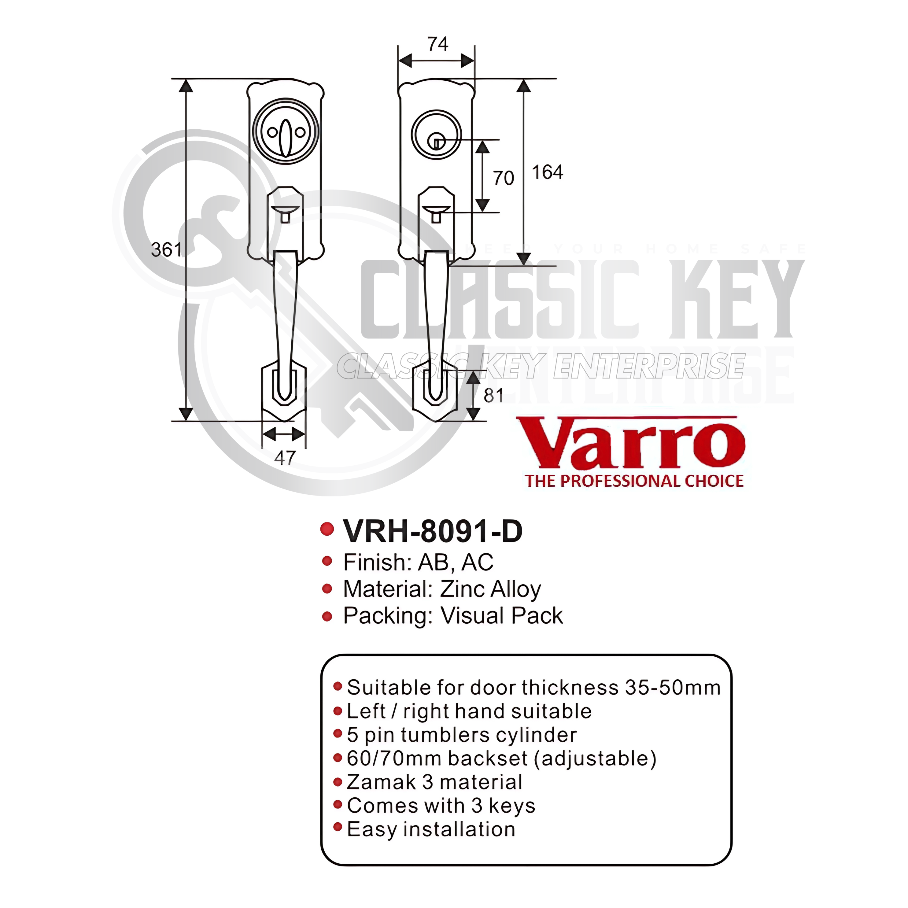 VARRO Handle Lock Gripset Entrance VRH 8091 Antique Copper | Shopee ...