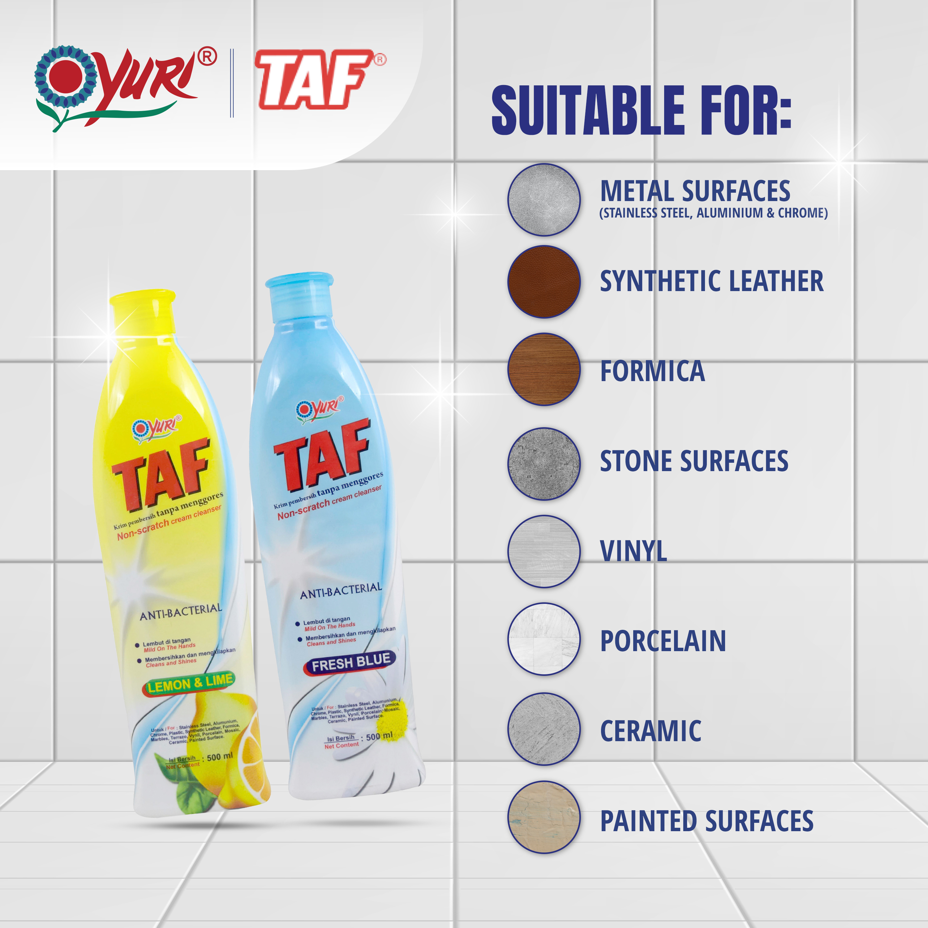 [Bundle of 6] Yuri Taf Antibacterial Non-Scratch Scouring Cream 500ml ...