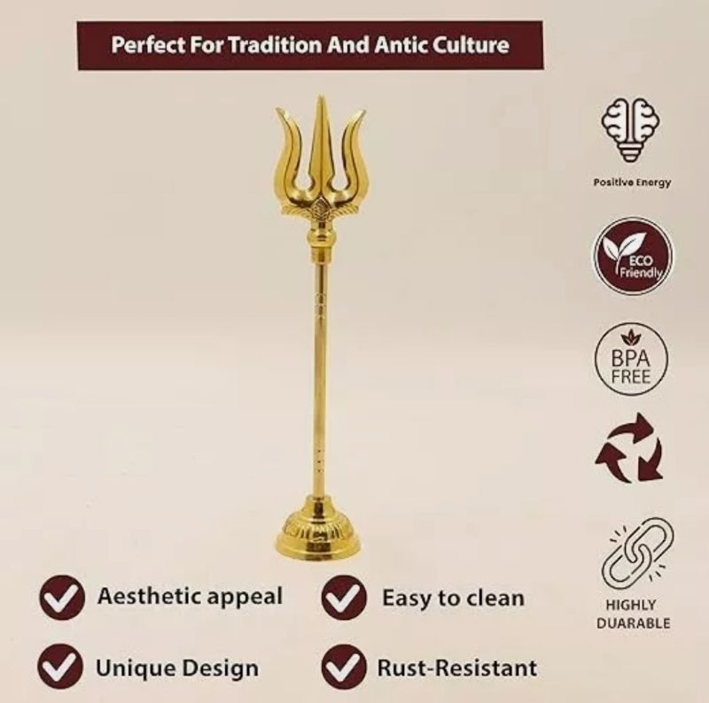 Golden Brass Soolam Amman Trishul Brass with Round Base Kali Soolam ...