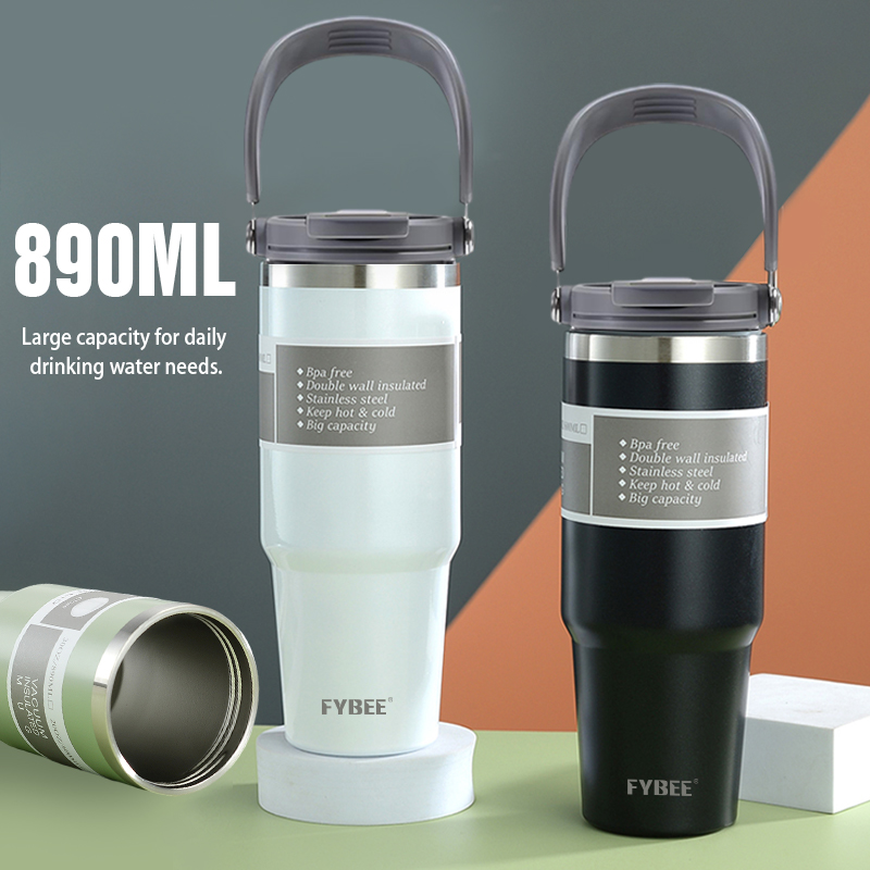 890ml 304 Stainless Steel Handheld Thermos Insulated Vacuum Tumbler Hot or Cold Mugater Bottle ...