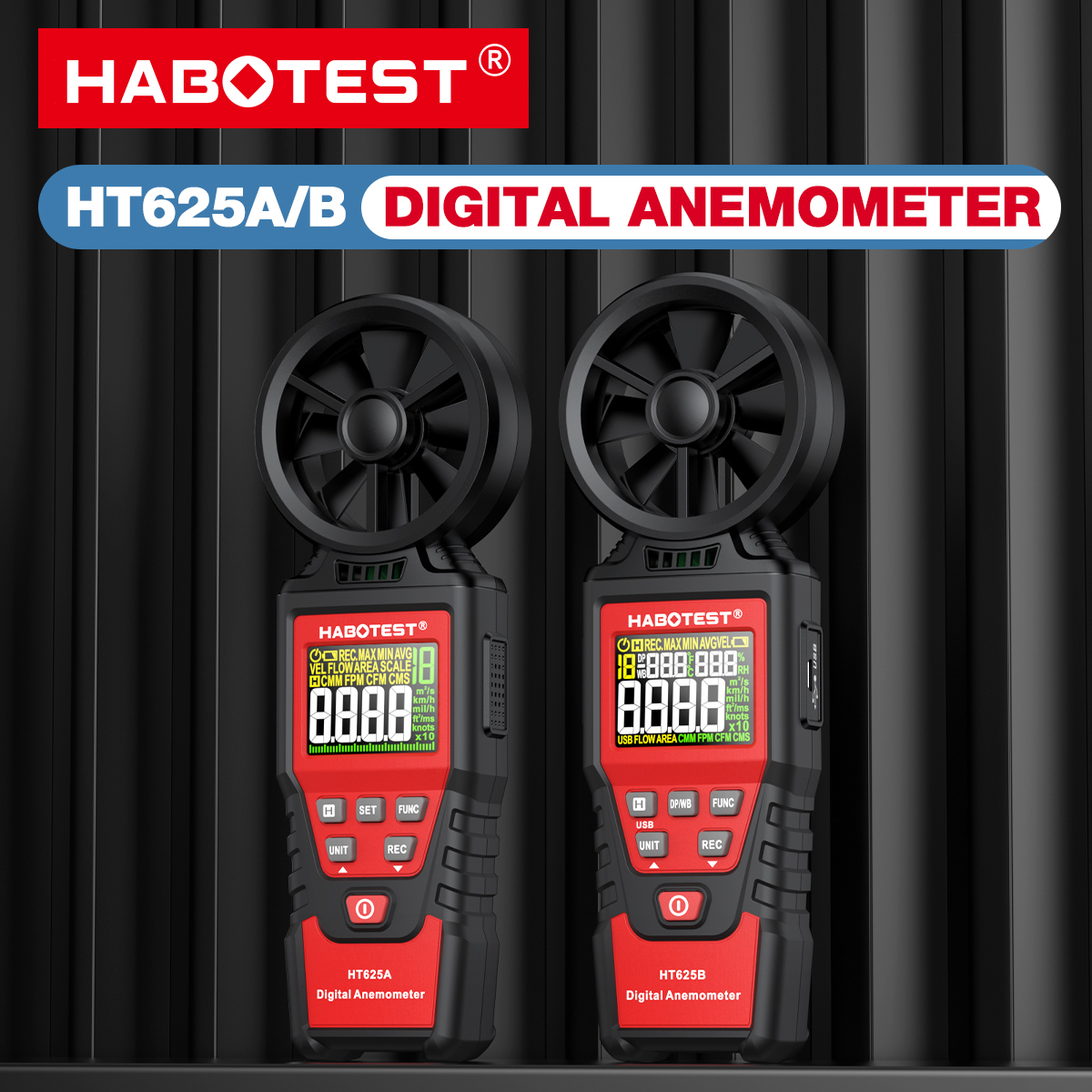 HABOTEST📢Digital Anemometer HT625 Color Liquid Crystal Anemometer ...