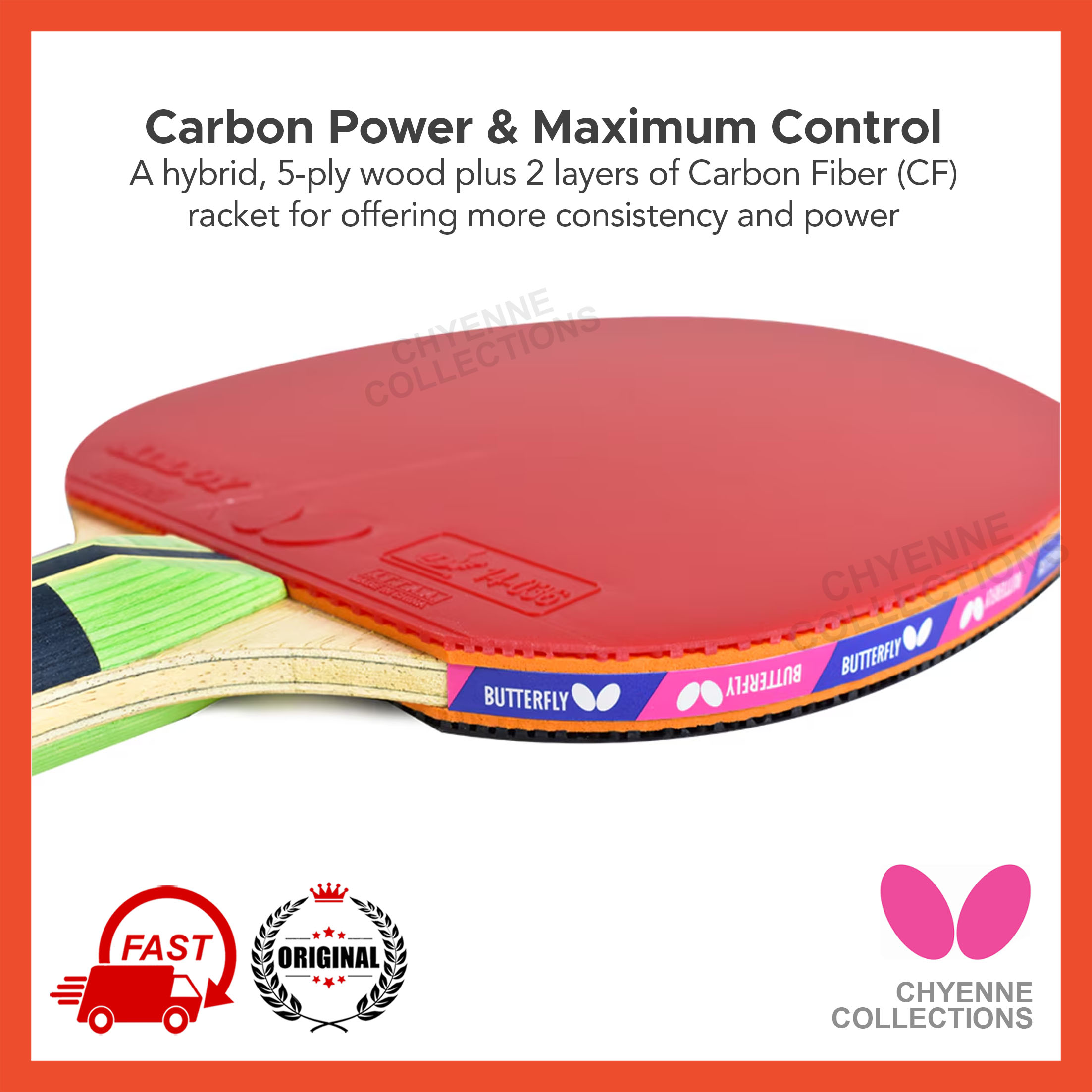 ORIGINAL Butterfly Lin Yun Ju CF-2 Hybrid Racket • Carbon Wood Table ...