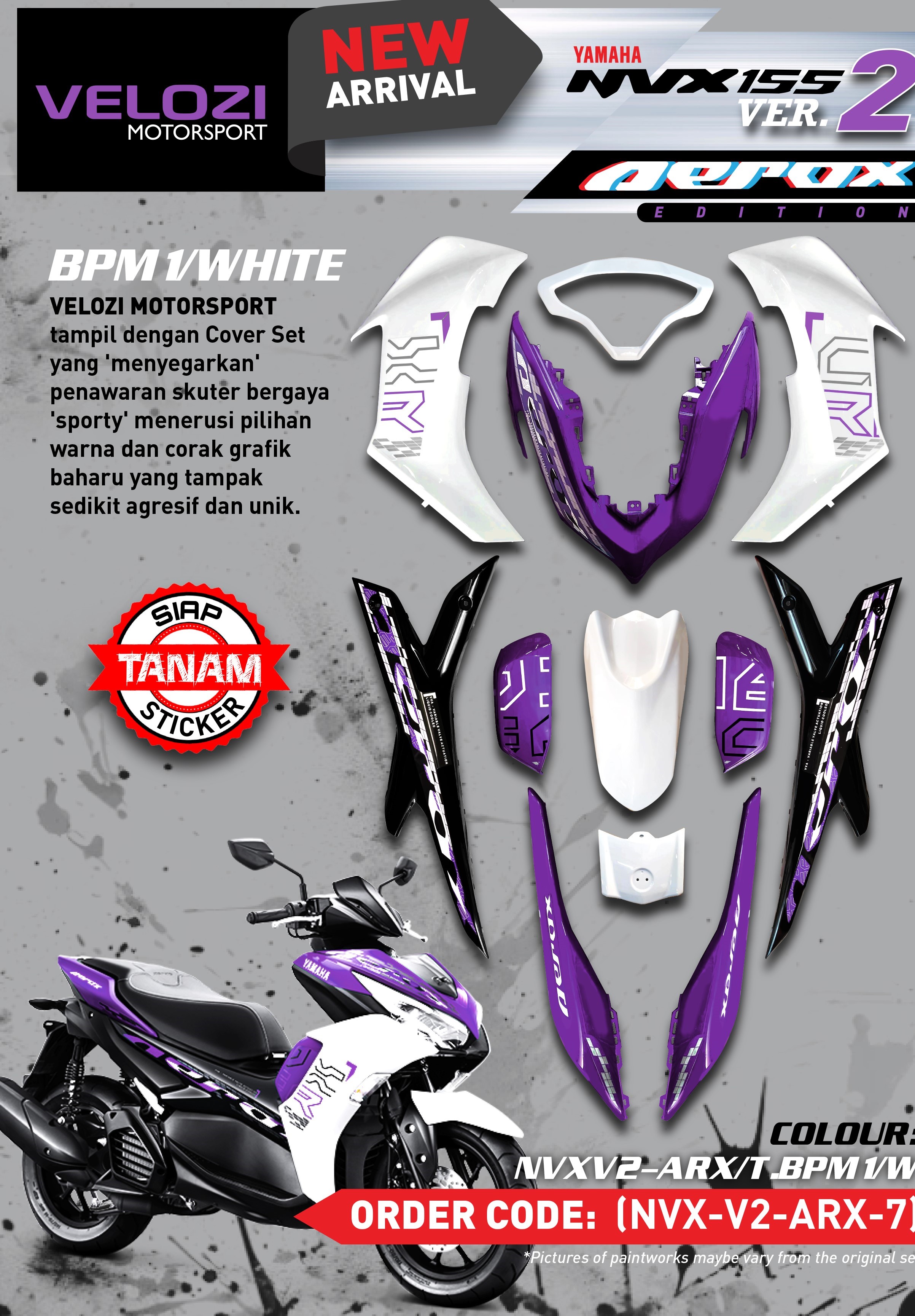 COVERSET YAMAHA NVX155 V2 AEROX EDITION COLOUR SIAP TANAM VELOZI ...