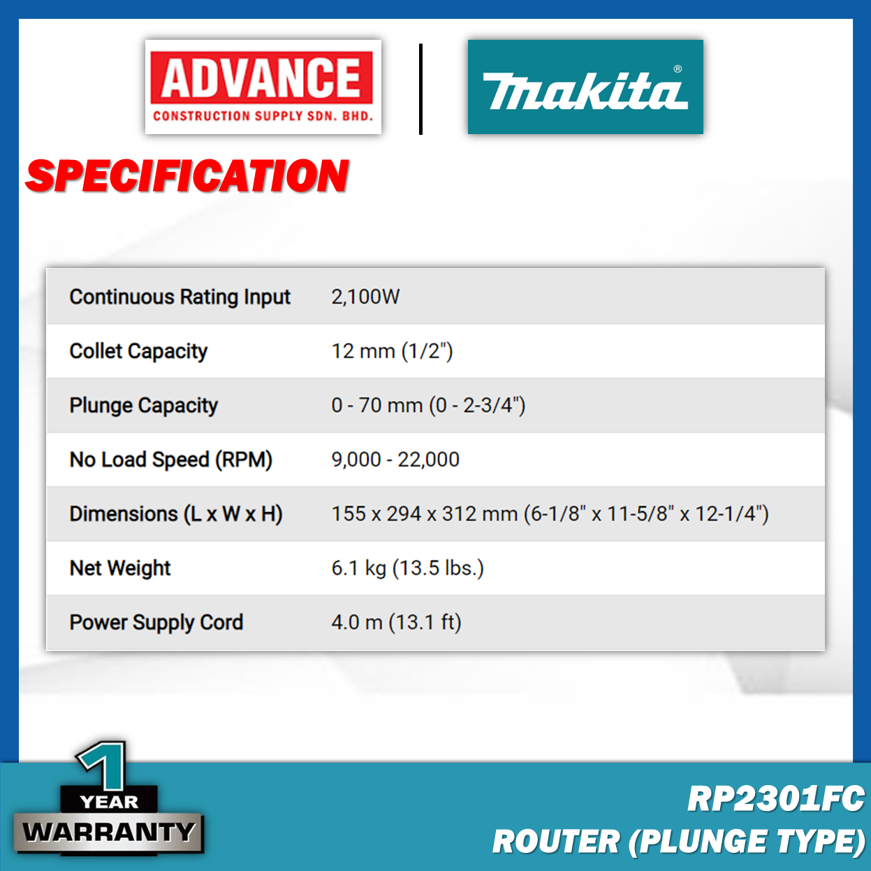 MAKITA RP2301FC Router 12MM (1/2") (Plunge type) | Shopee Malaysia