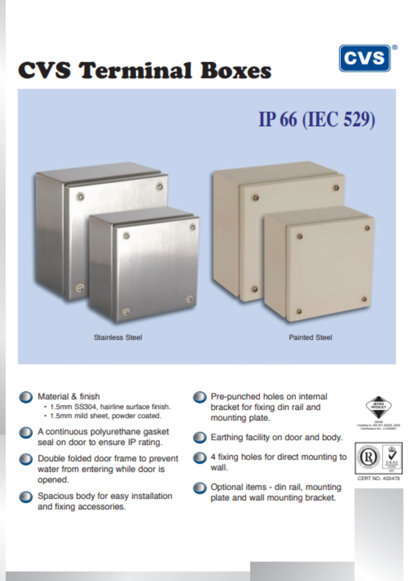 CVS SS304 TERMINAL BOX 150Hx150Wx120D IP66 STAINLESS STEEL CTX151512 ...