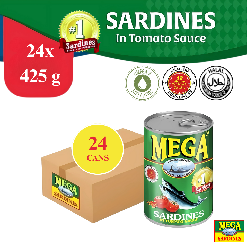 Mega Sardines Ikan Sardin Tin in Tomato Sauce 24 x 425G Tomato Sardin ...