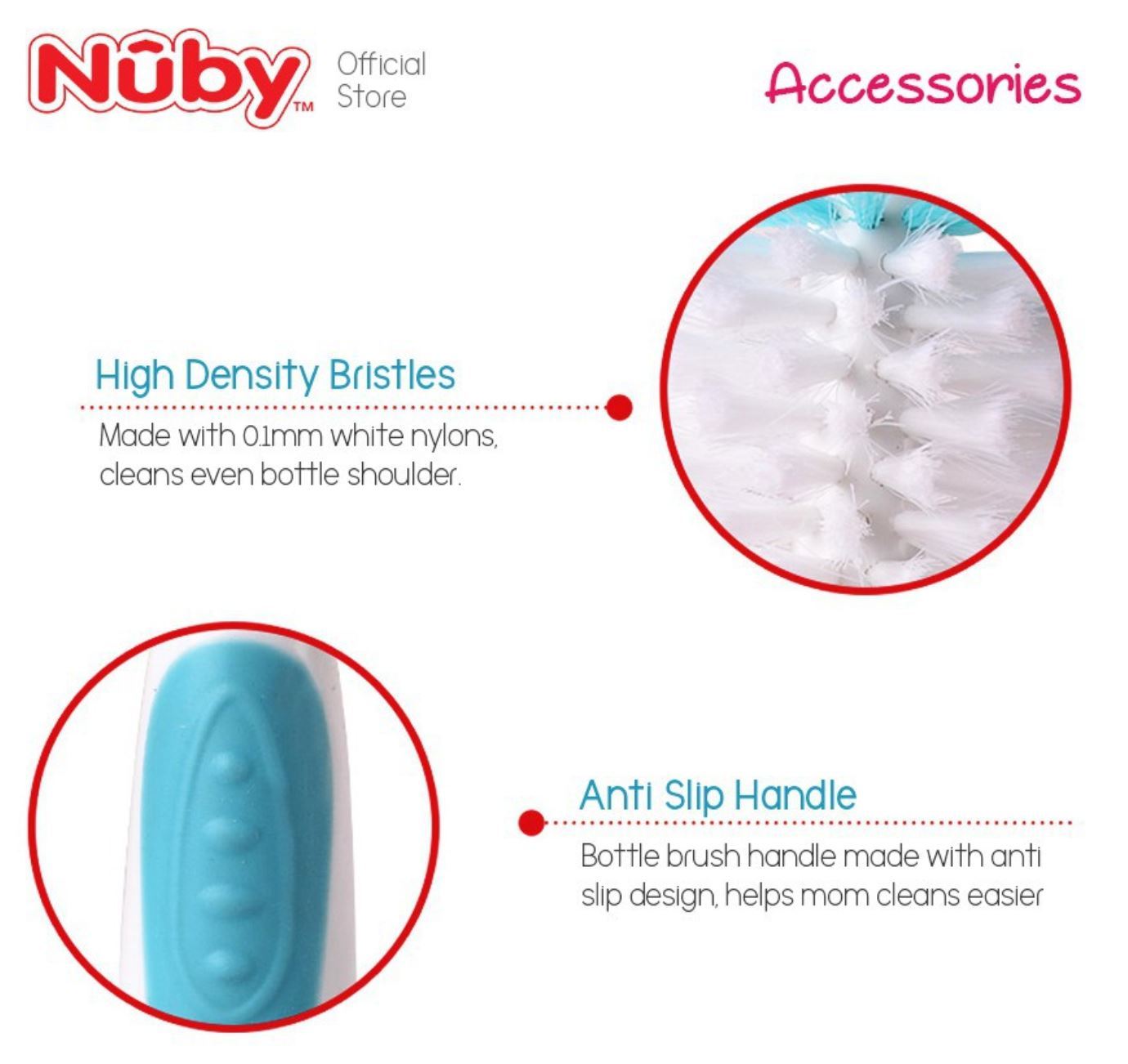 NUBY Baby Milk Bottle & Nipple Brush Non-scratch Silicone Bristles ...