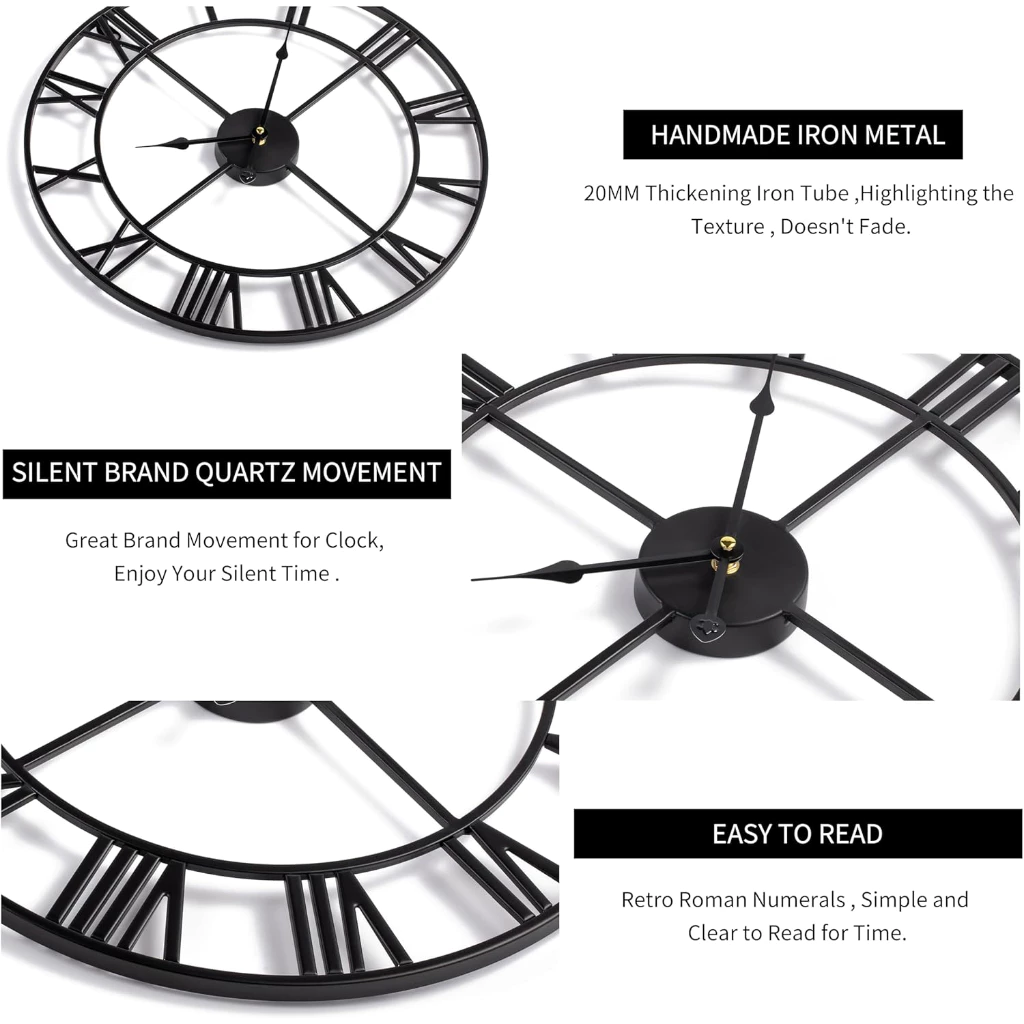 Metal Roman Wall Clock Minimalist Iron Clock Large Vintage Wall Clock ...