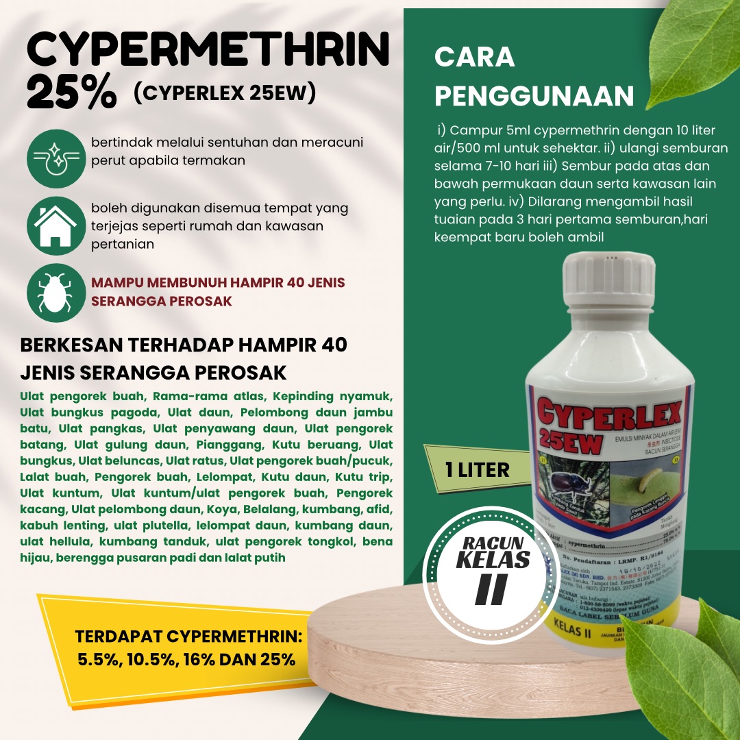 Racun Cypermethrin Cyperlex 25% 1L bena hijau kutu trip ulat ratus ...