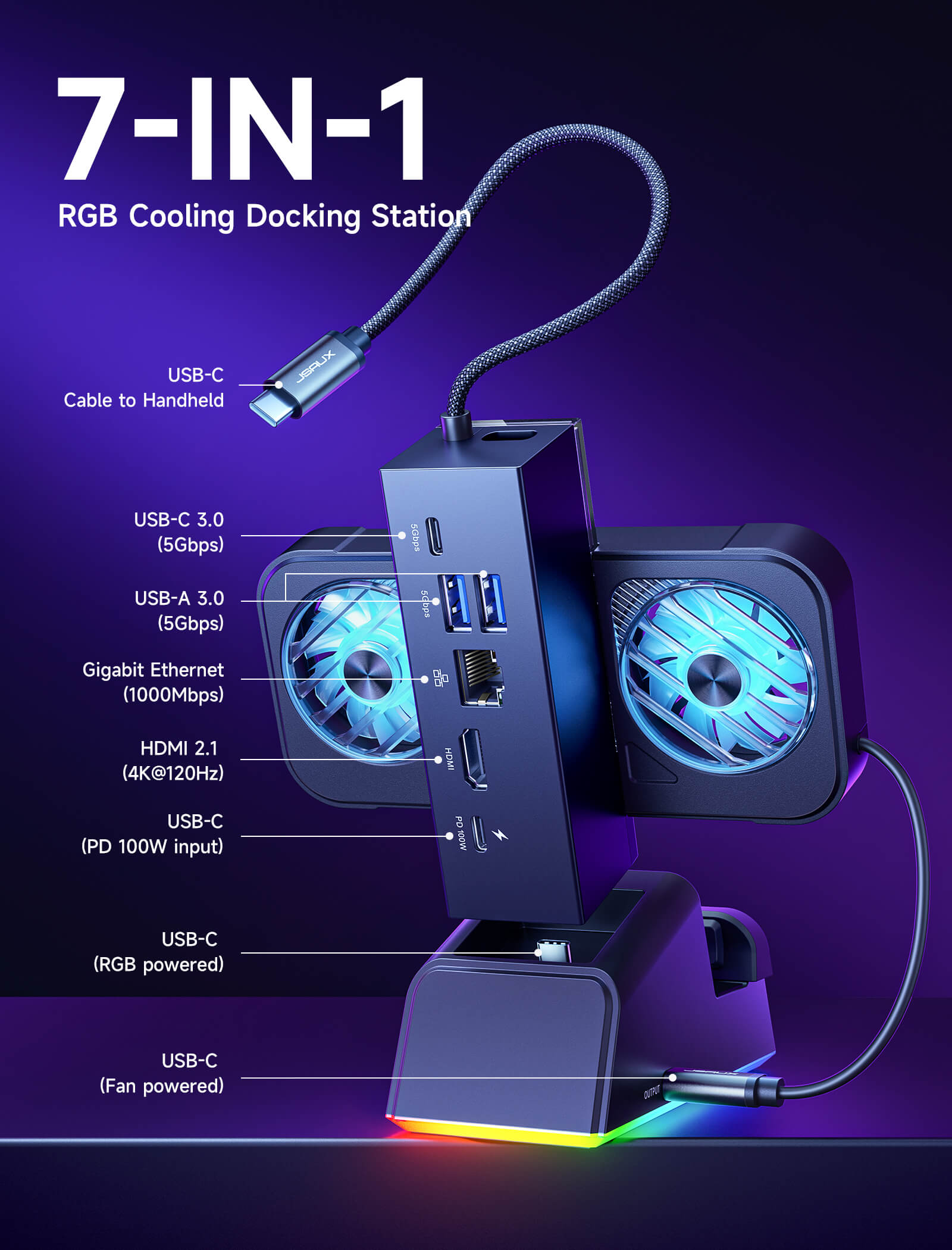 JSAUX 7-in-1 Multifunctional Cooling Docking Station RGB For ROG Ally X ...