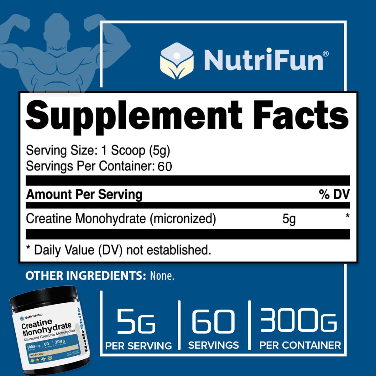 NutriFun Creatine Monohydrate 100% Pure 300 Grams 60 Servings ...