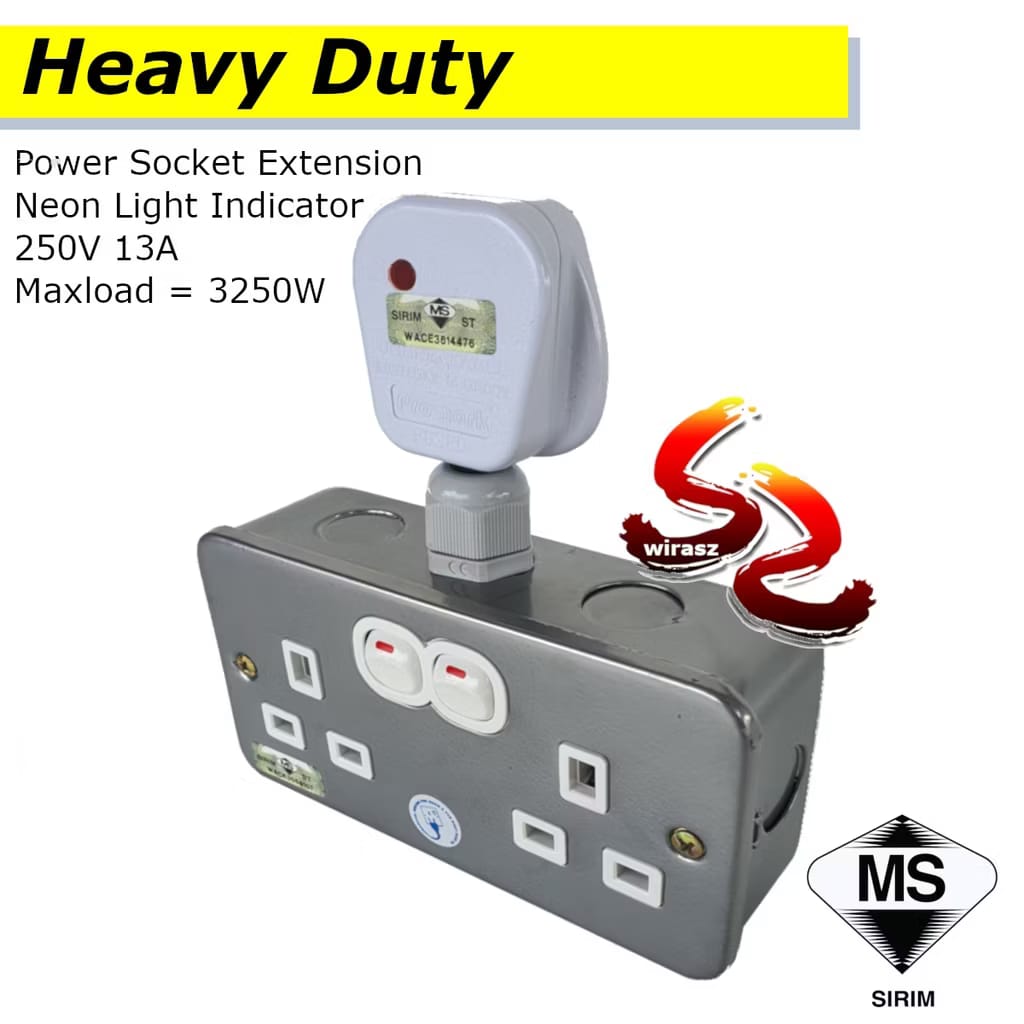 Heavy Duty 2 Gang 13A METAL CLAD Double Adaport 2 Way Extension Socket ...