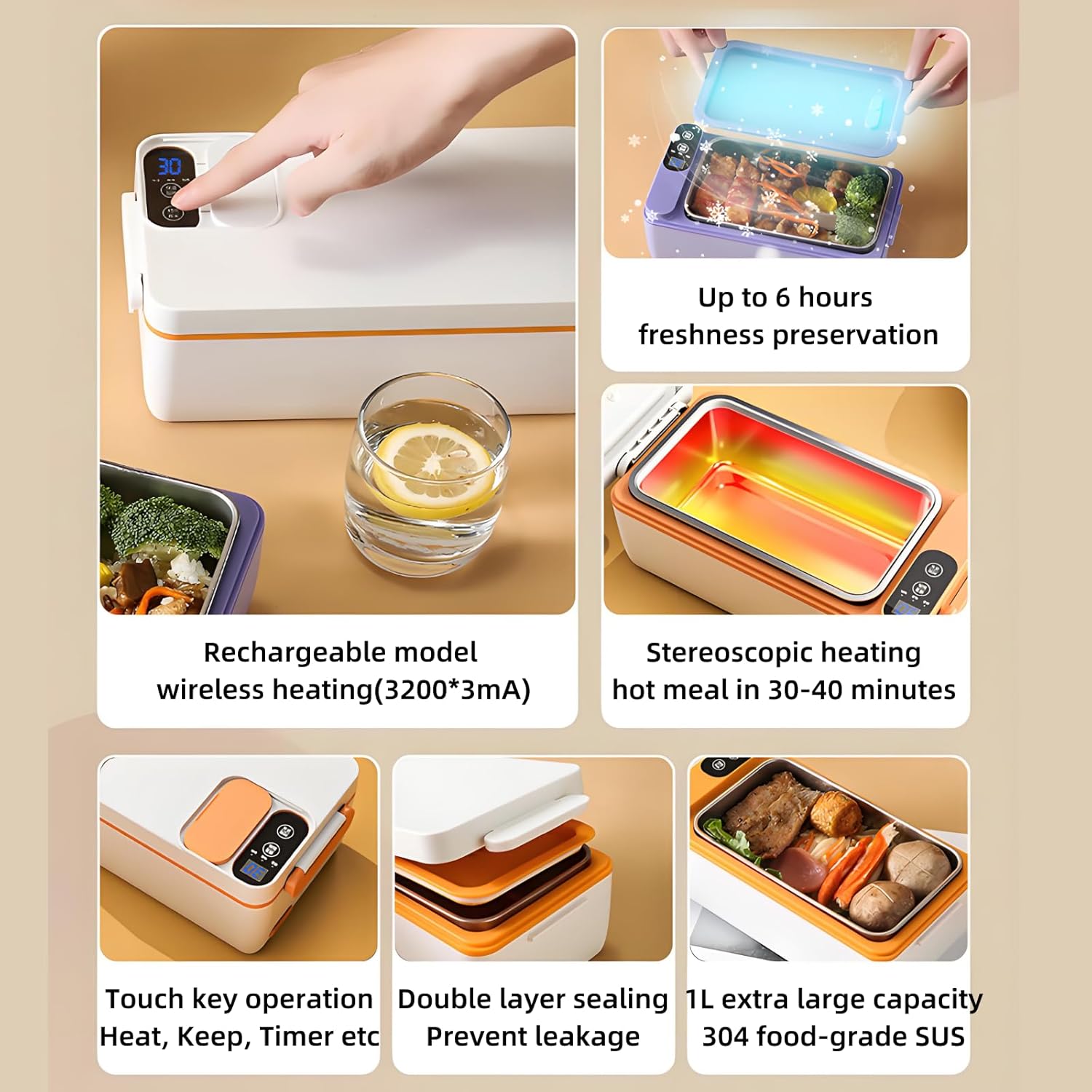 WIRELESS Electric Lunch Box Heating Stainless Steel Water-Free Portable ...