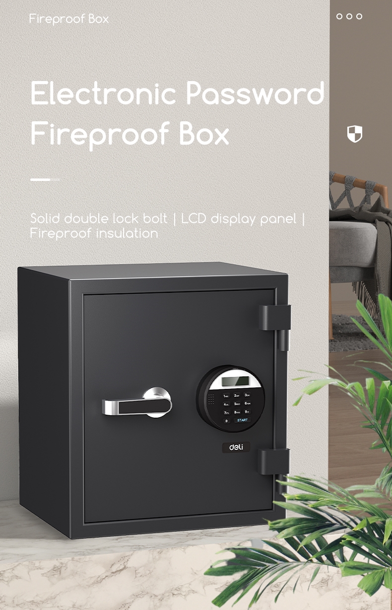 Deli OBSIDIAN Fireproof Security Safe Box Keypad Fire Insulation Double ...