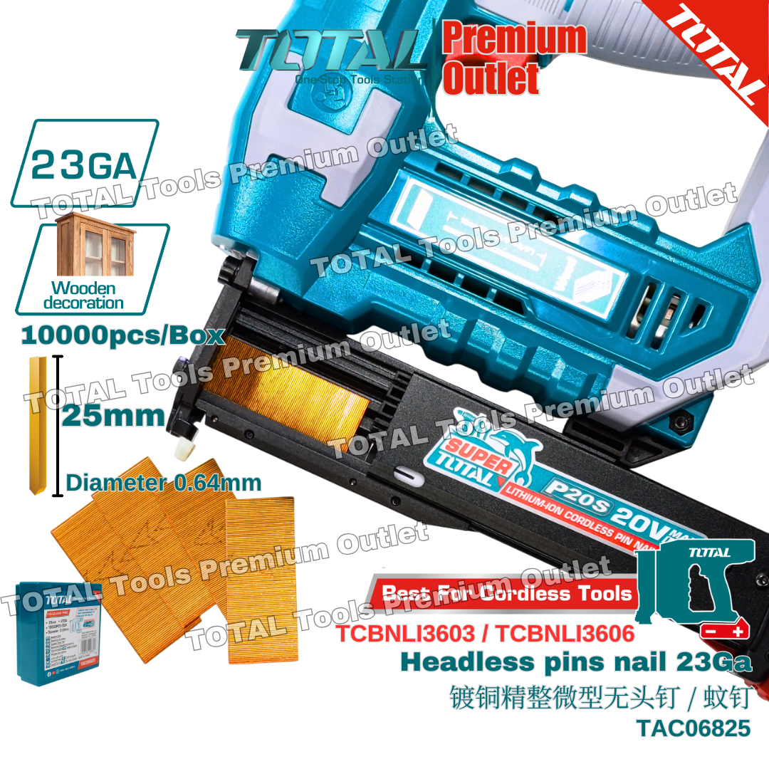 TOTAL Tools Pin Nail 23Ga 25mm Suitable For TCBNLI3603, TCBNLI3606 ...
