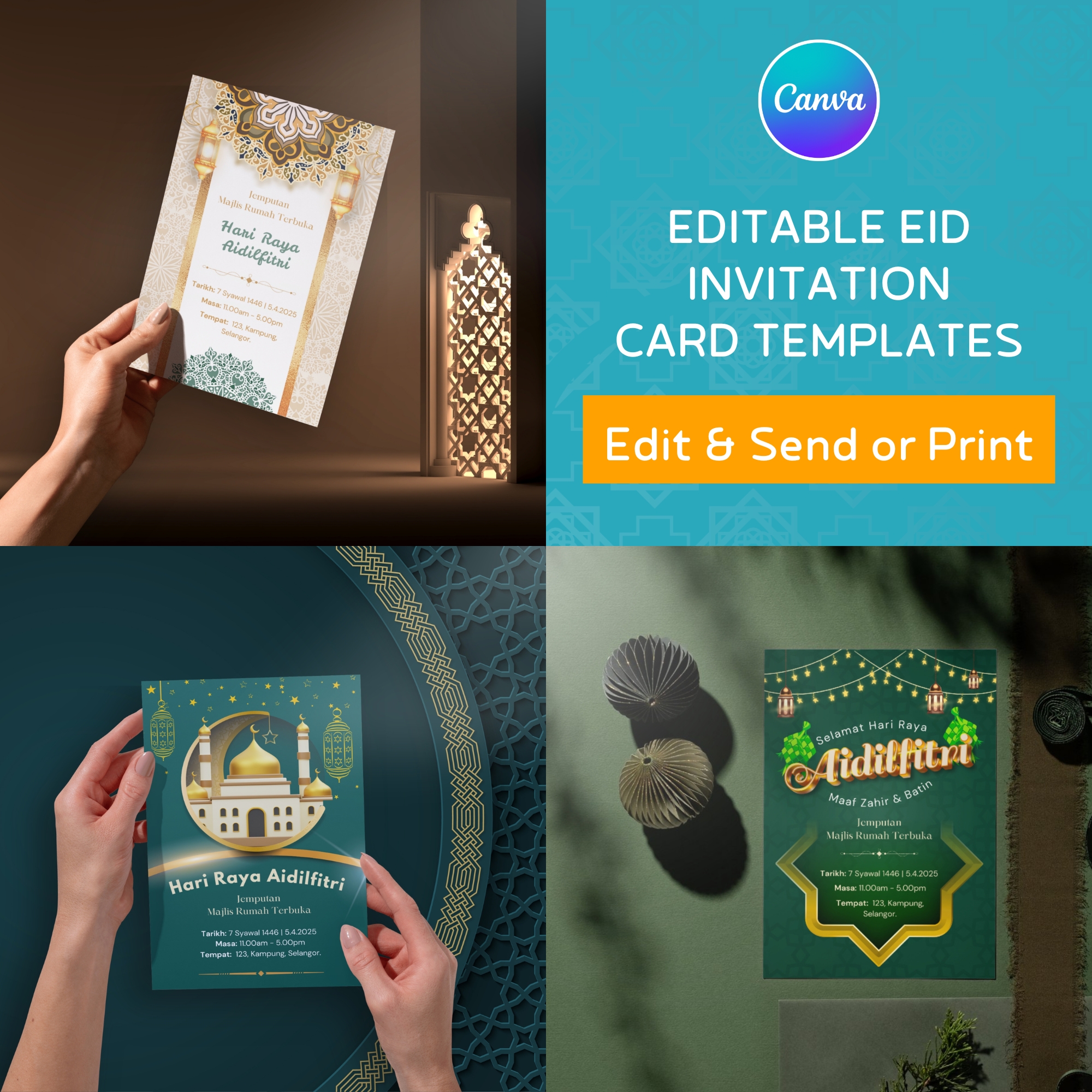 Editable Eid Invitation Card | Template Kad Jemputan | Canva Template ...
