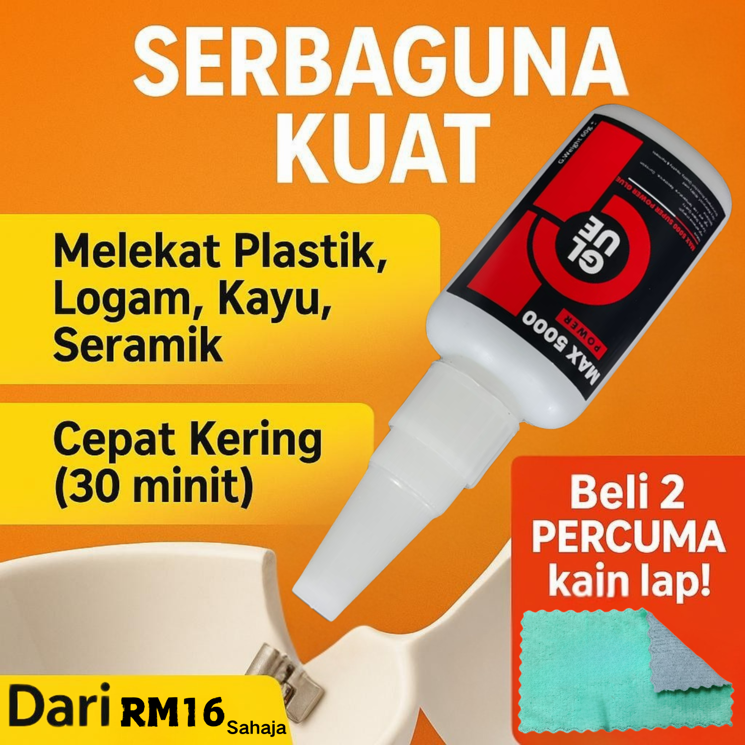 Max 5000 Gam Serbaguna Kuat | Melekat Plastik, Logam, Kayu | Beli 2 ...