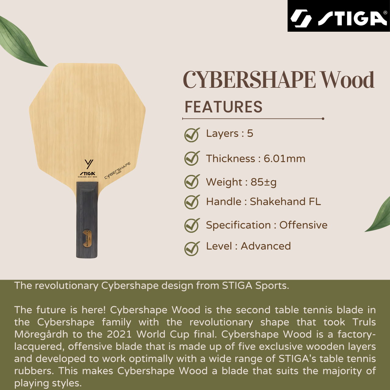 STIGA CYBERSHAPE Wood Table Tennis Racket | Advanced Level | Ping Pong ...
