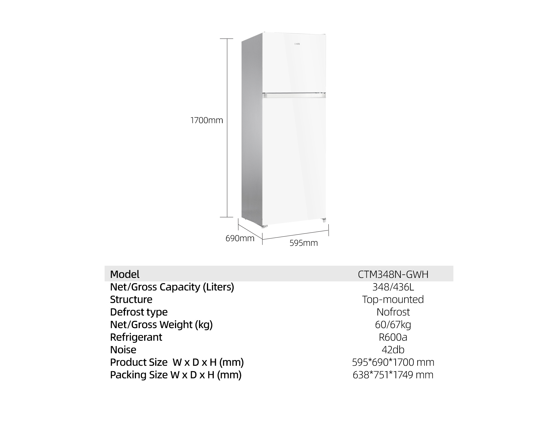 CHIQ FRIDGE PETI SEJUK 2 DOOR 436L INVERTER NO FROST (WHITE) | CTM348NGWH | Shopee Malaysia