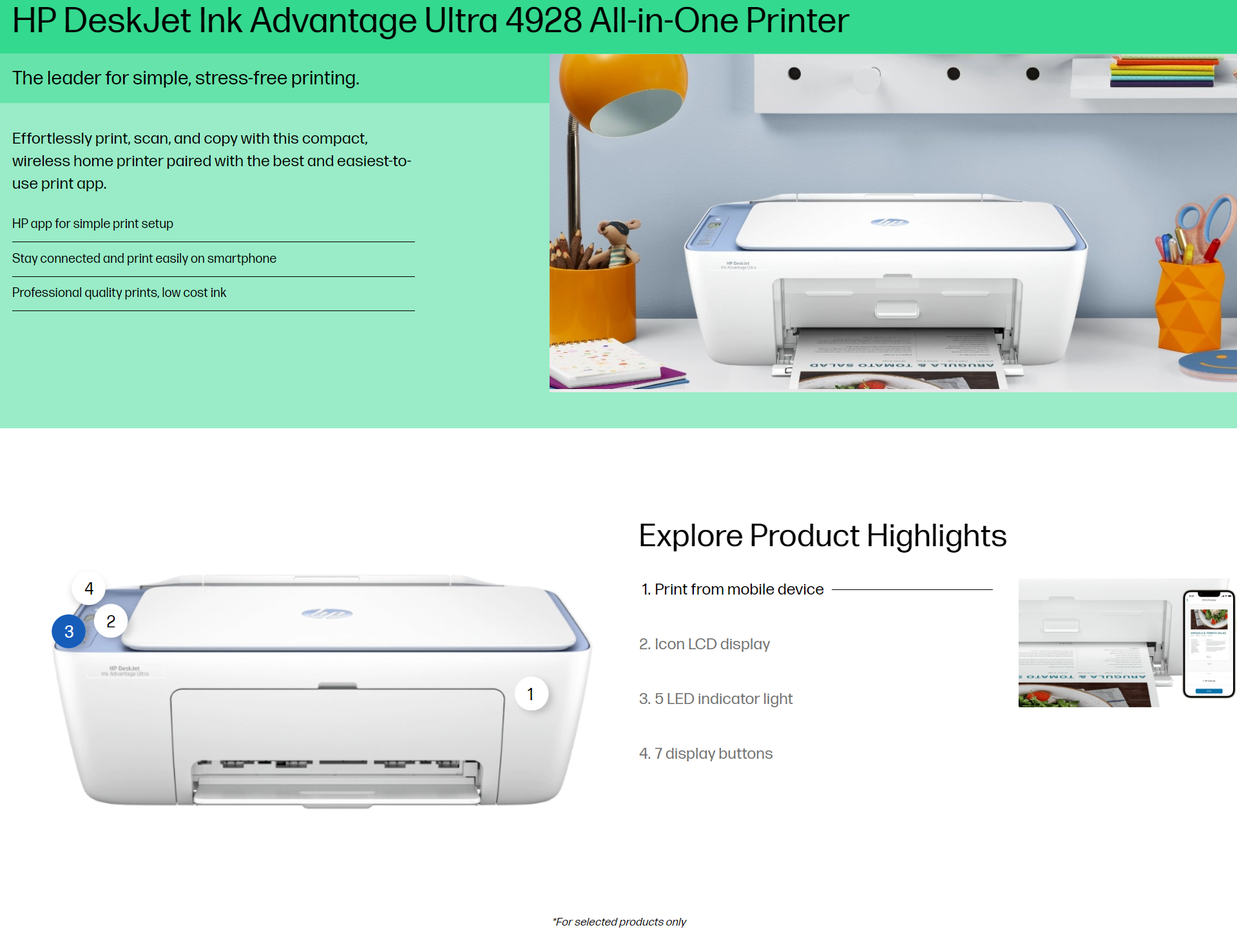 HP 4928 DeskJet Ink Advantage Ultra All-in-One Wireless Printer ( Print ...