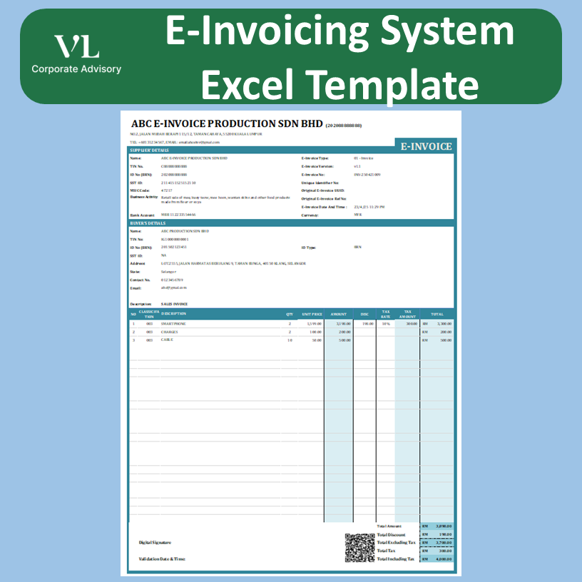 VL E-Invoicing System Excel Template Automated Full Compliant LHDN E ...