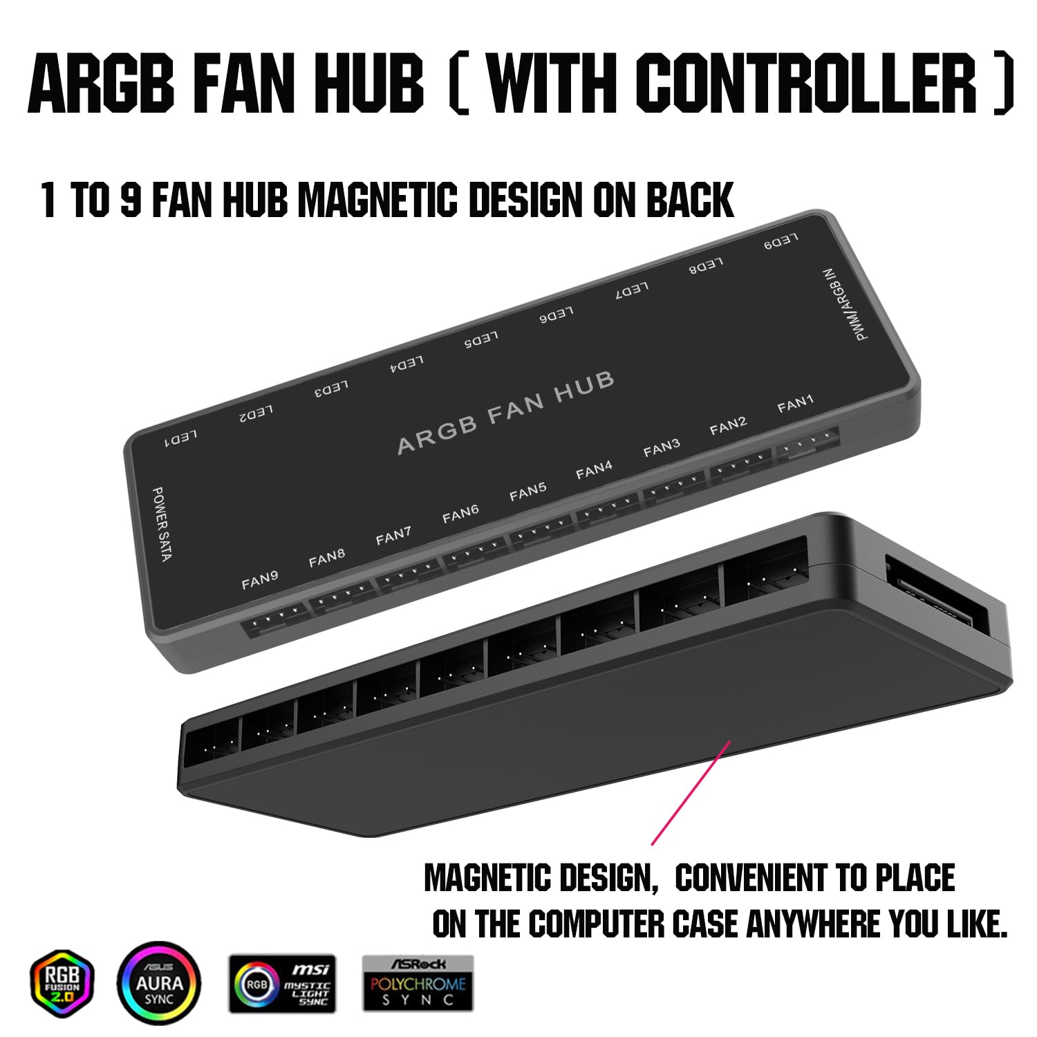 ARGB Fan Hub 5V-3PIN ARGB 12V 4PIN PWM 2-in-1 RGB Case Fan Hub with ...