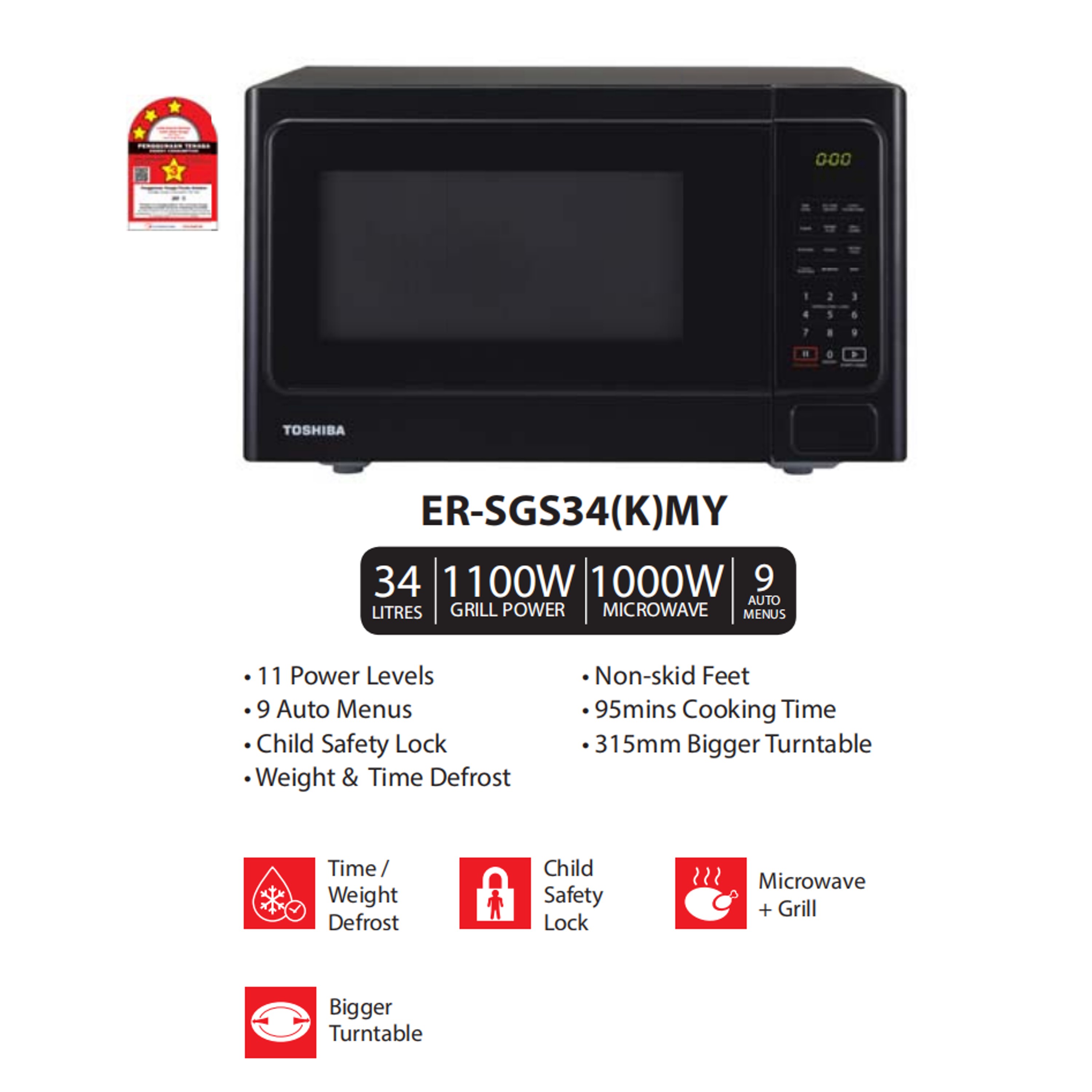 Toshiba Microwave Oven (20L) MWP-MM20P(WH) / MW-MG20P(BK) / ER-SGS20(K ...