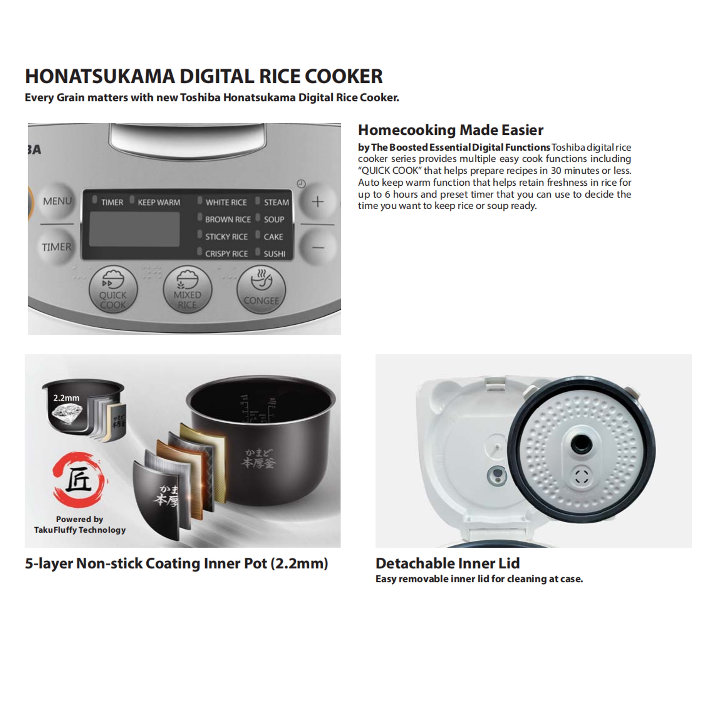 Toshiba Digital Rice Cooker RC-18DH1NMY (1.8L) / RC-10DH1NMY (1.0L) Periuk Nasi 智能电饭锅【HPH ...