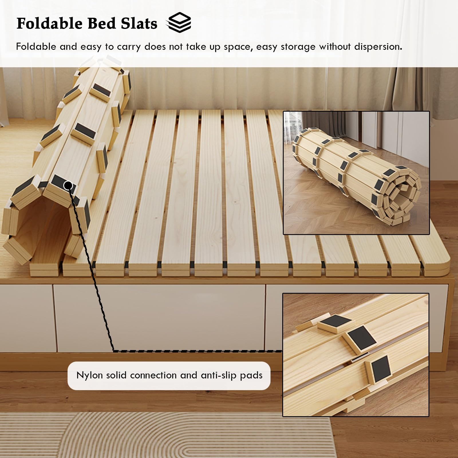 Queen King Size Roll Up Bed Slats Wooden Bunkie Board Replacement ...