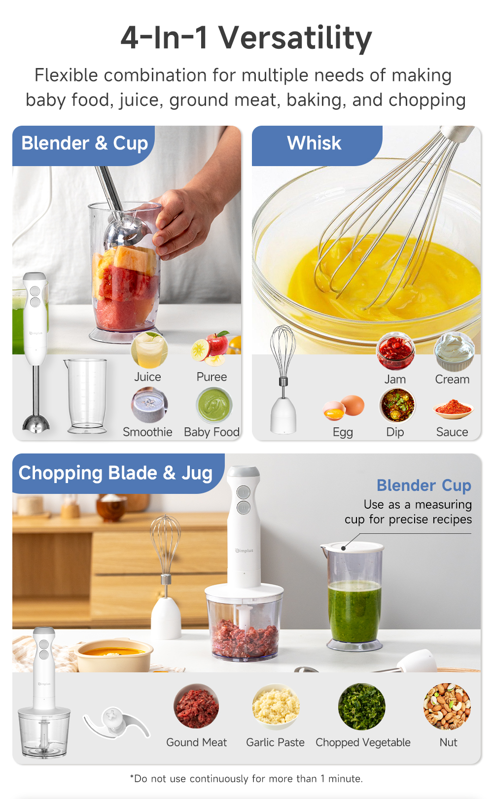 Simplus 4-In-1 Handheld Immersion Blender | Dual Large Jugs | Stainless ...