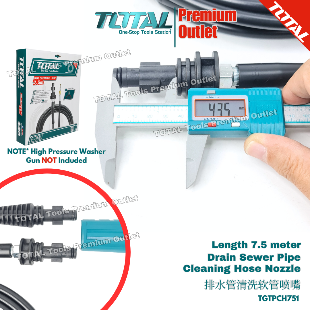 TOTAL Tools 7.5M Drain Sewer Pipe Cleaning Hose Nozzle for TOTAL Tools ...