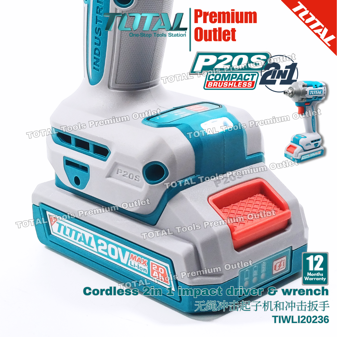 TOTAL Tools 2 in 1 Cordless compact ½" impact wrench & Hex shank driver 无绳冲击起子机和冲击扳手 ...