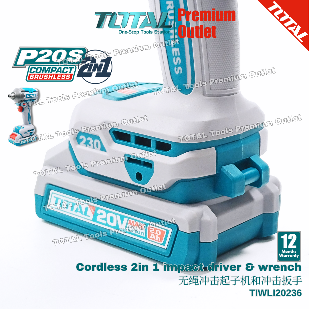 TOTAL Tools 2 in 1 Cordless compact ½" impact wrench & Hex shank driver 无绳冲击起子机和冲击扳手 ...