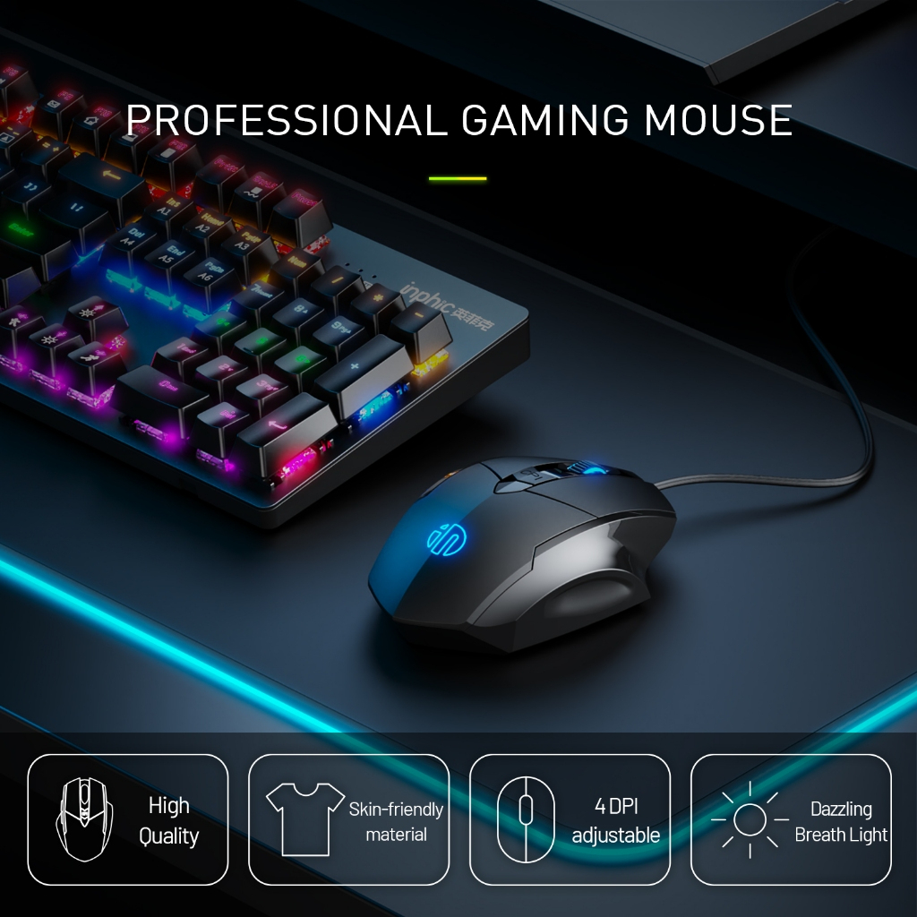 Inphic W1 Wired Mouse Gaming 7200DPI USB Optical 6 Silent Programmable ...