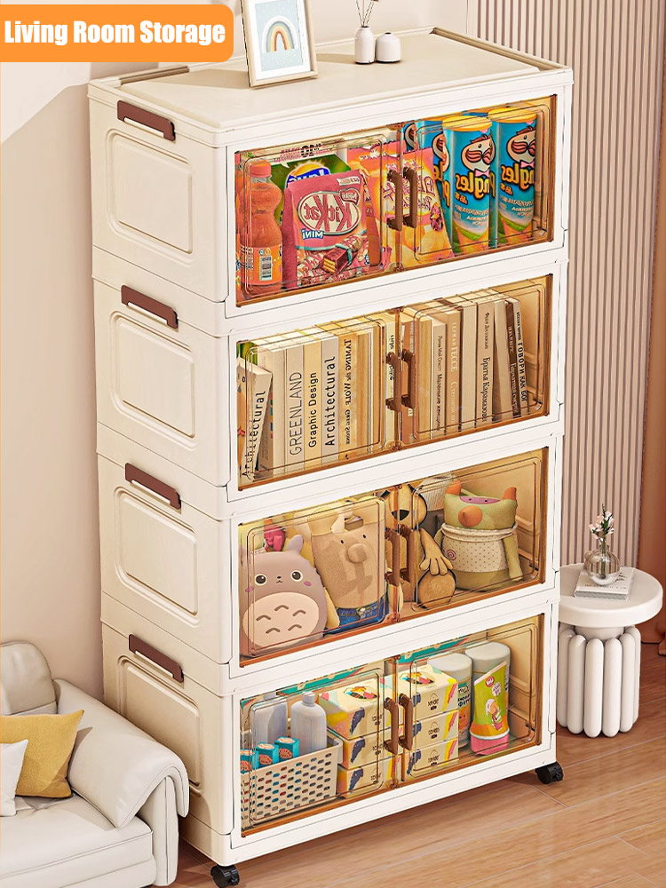 Double Door Folding Storage Cabinet Multi-layer Clothing Snack Book Storage Cabinet Home Living ...