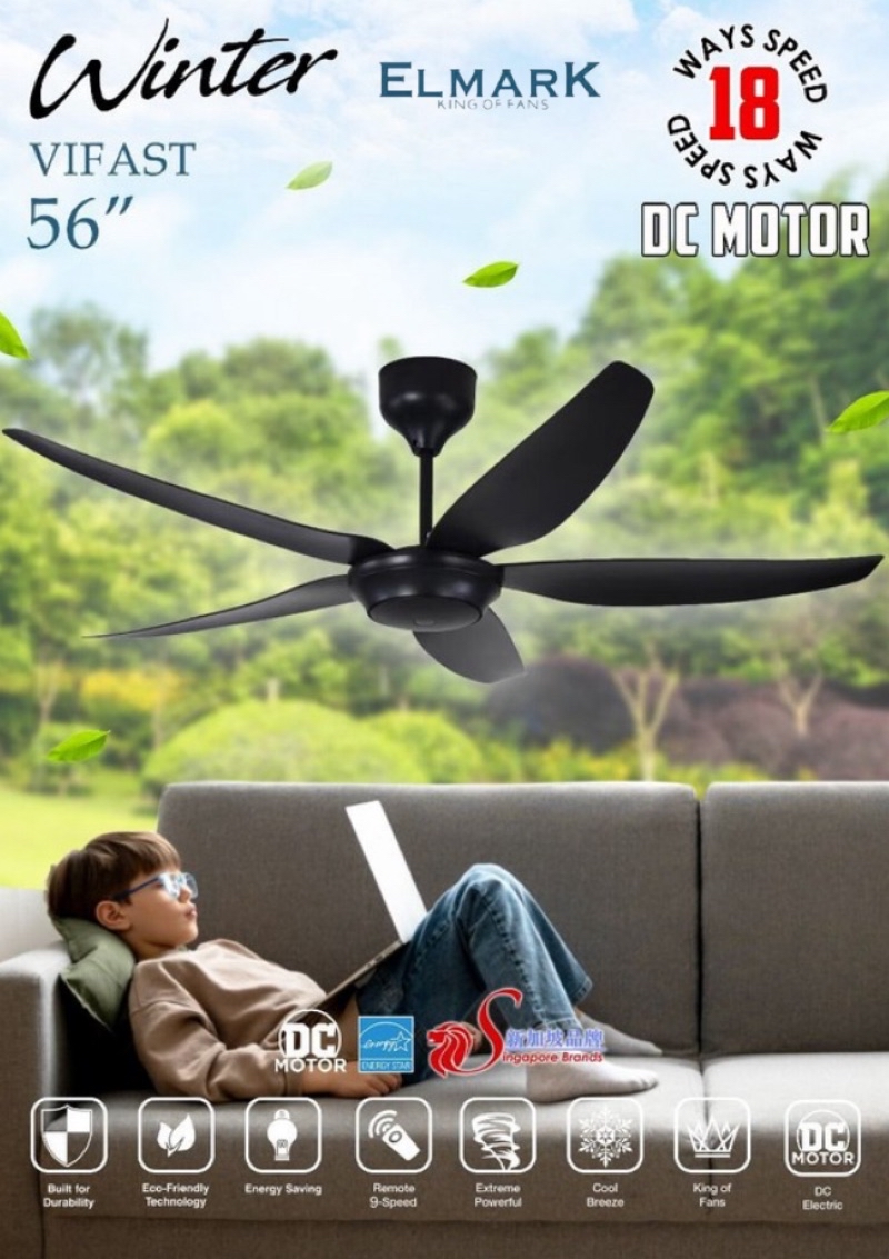 Elmark 52" / 56" Winter Vifast ABS Blades 5 Speed Remote Control ...