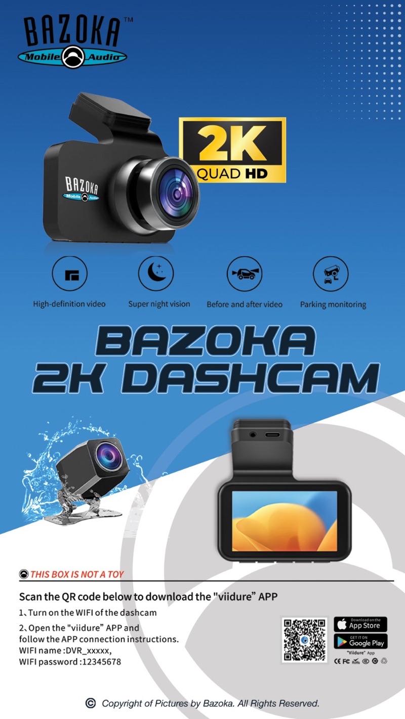 Bazoka Dashcam Dual Channel (2K + 1080P)Bazoka 2K + 1080P Rear Dashcam ...
